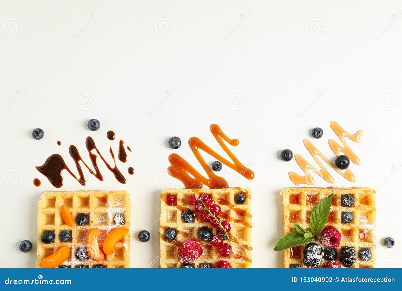 Flat Lay Composition with Belgian Waffles and Different Toppings Stock ...