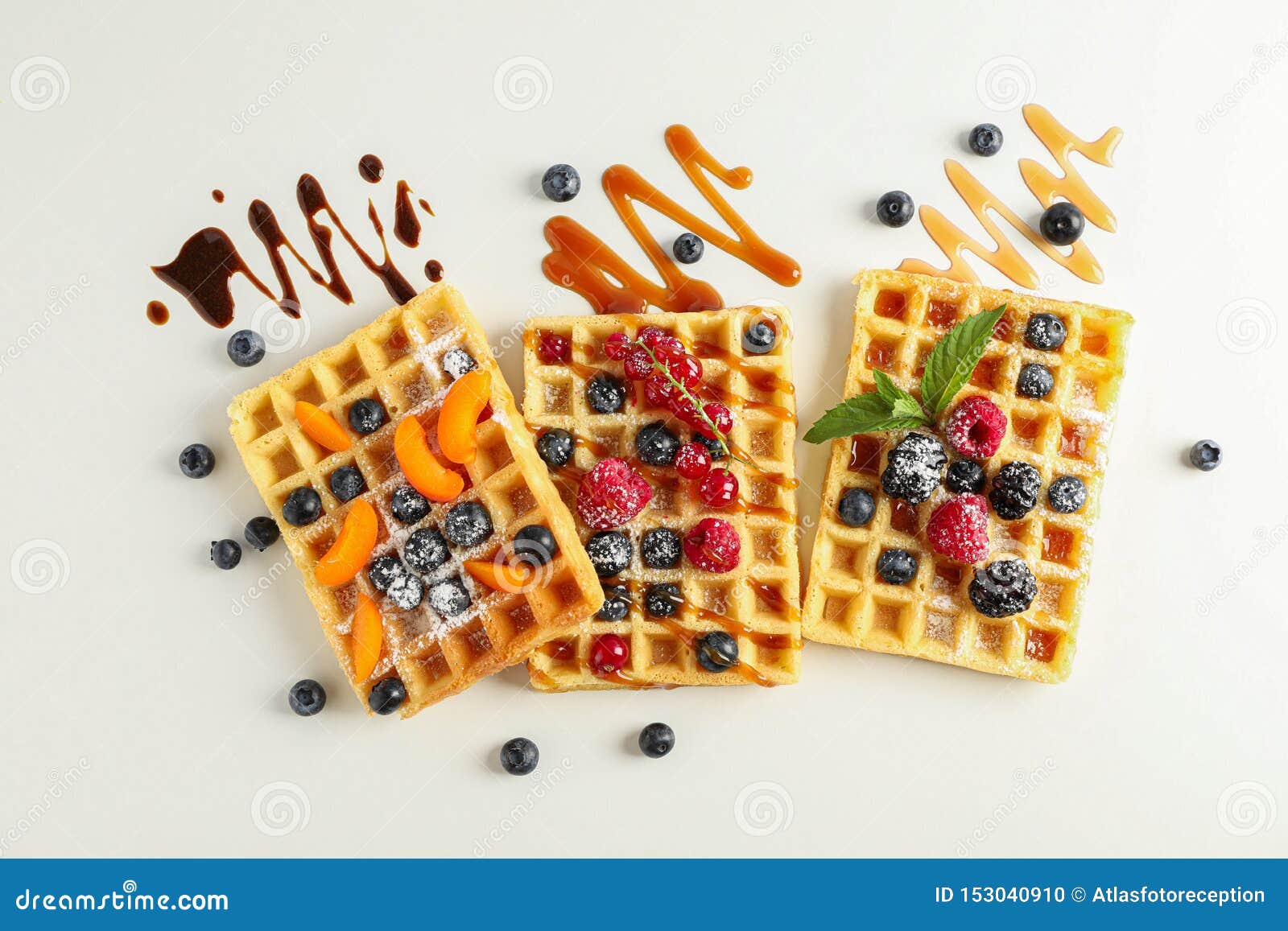 Flat Lay Composition with Belgian Waffles and Different Toppings Stock ...