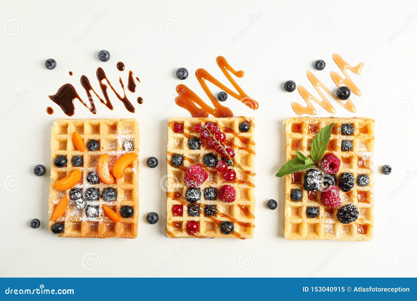 Flat Lay Composition with Belgian Waffles and Different Toppings Stock ...
