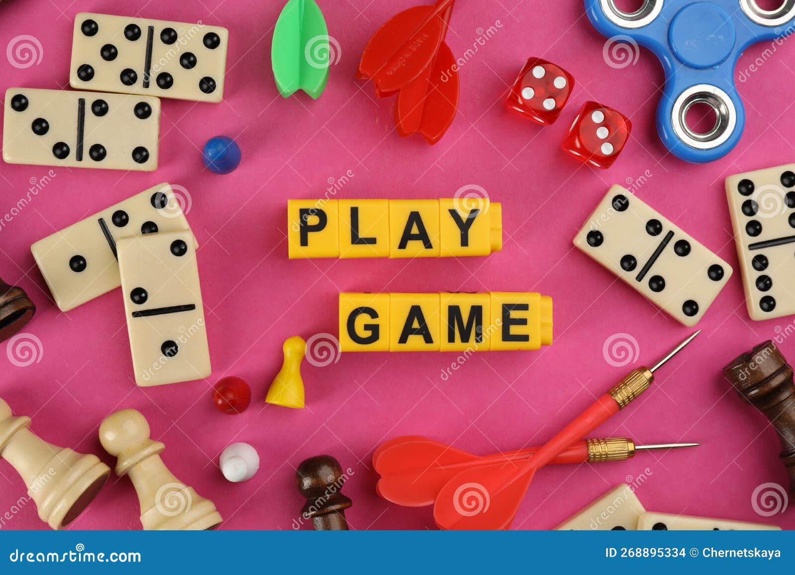 Flat Lay Composition of Blocks with Words Play Game on Pink Background ...