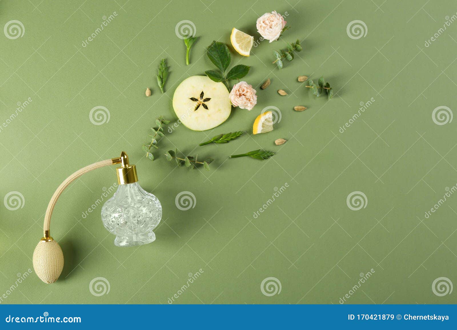 Flat Lay Composition with Bottle of Perfume on Background, Space for ...