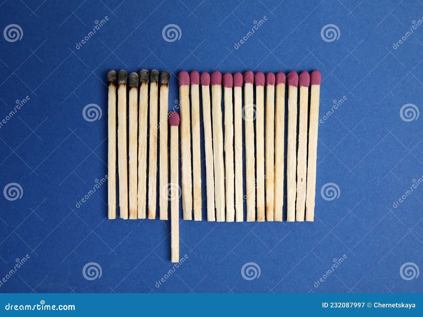 Flat Lay Composition with Burnt and Whole Matches on Blue Background ...