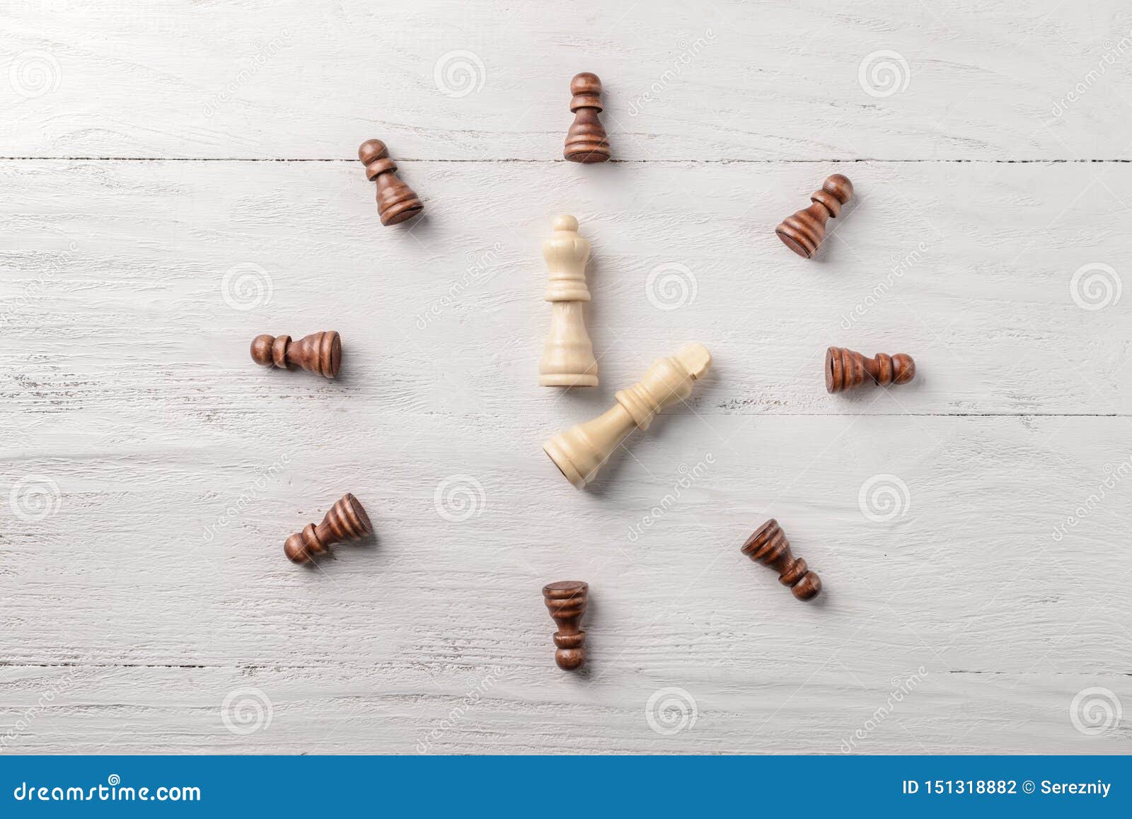 Flat Lay Composition with Chess Pieces on White Wooden Background Stock ...