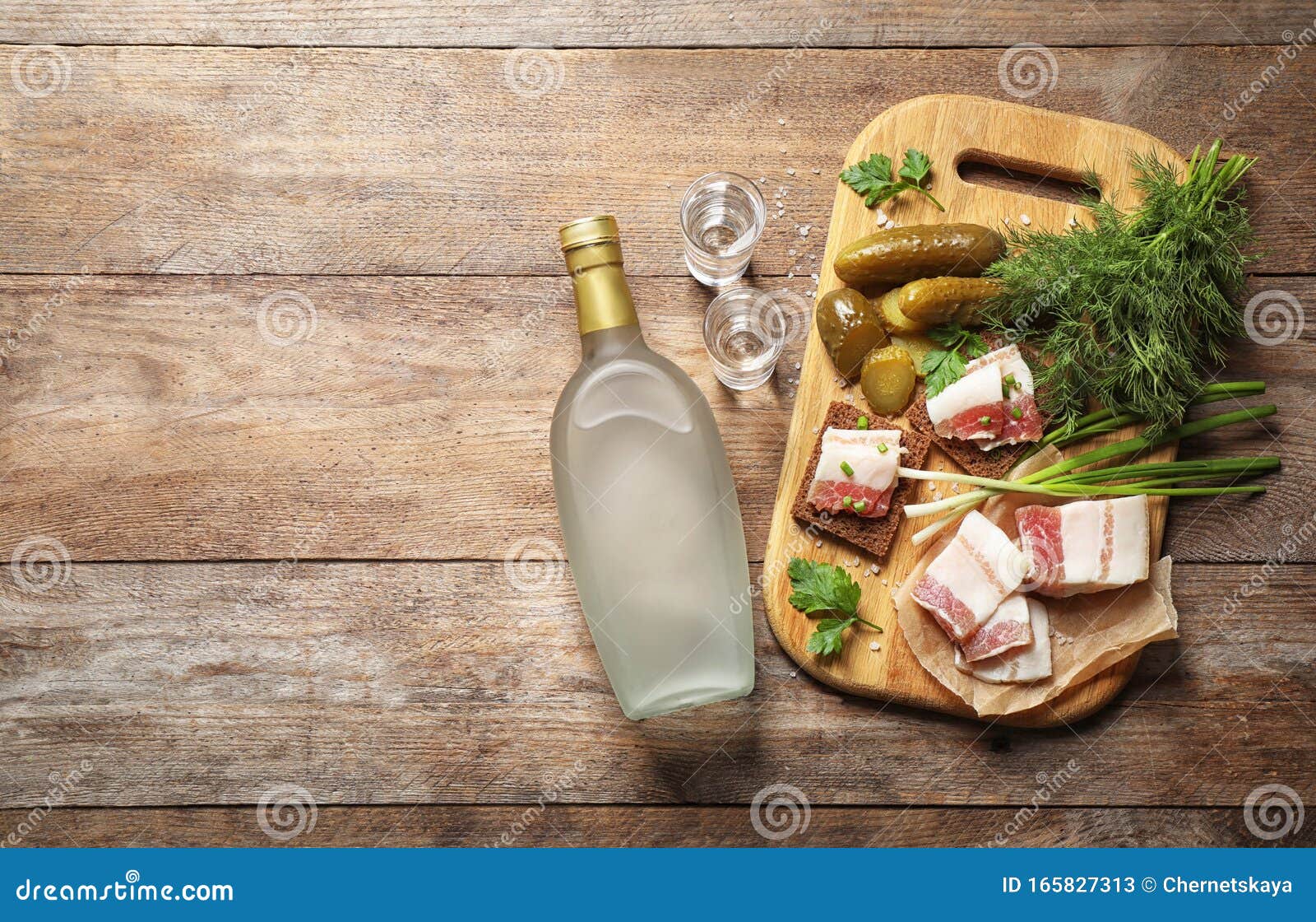Flat Lay Composition with Cold Russian Vodka on Table. Space for Text ...