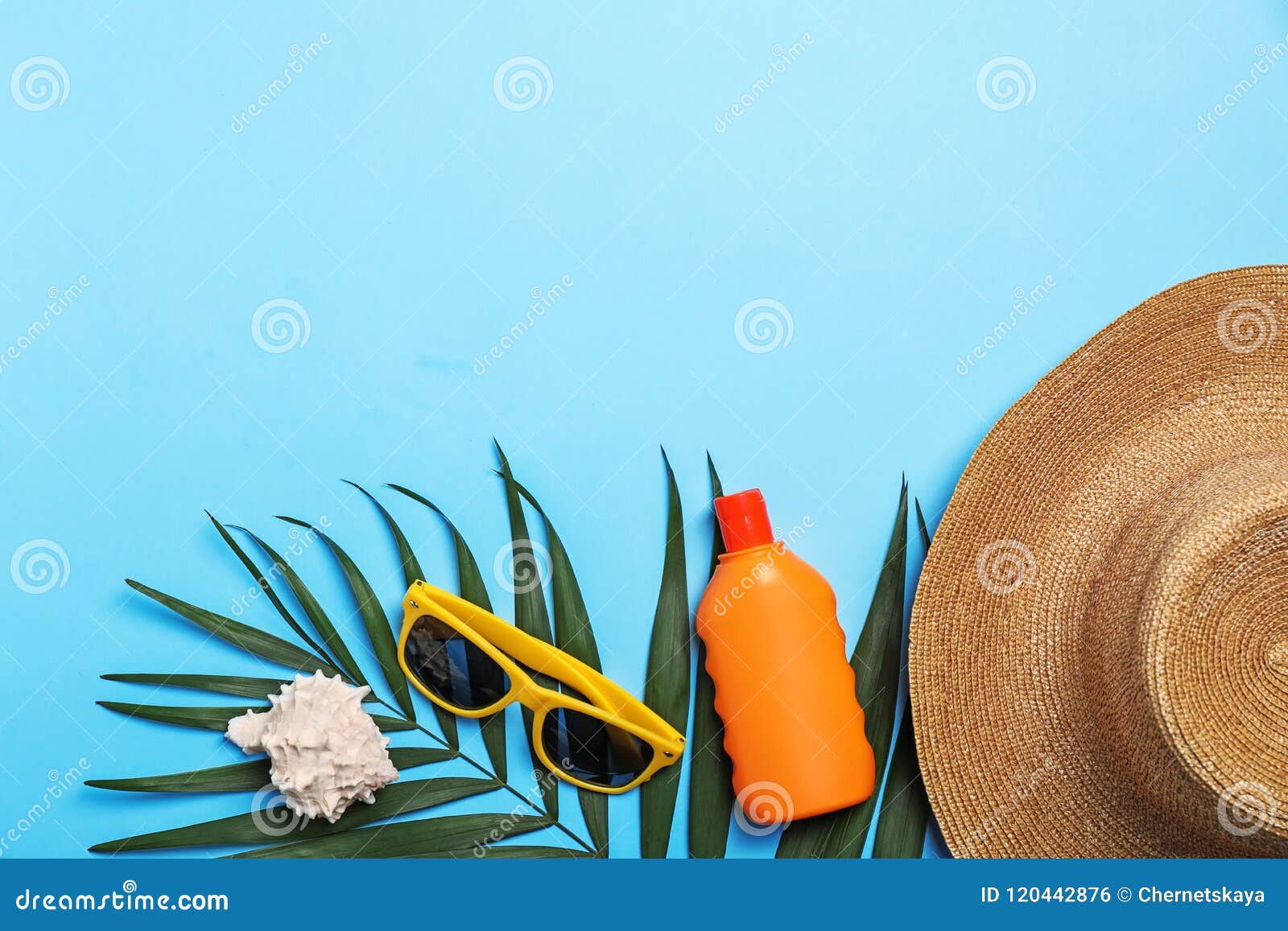 Flat Lay Composition with Collection of Beach Objects Stock Photo ...