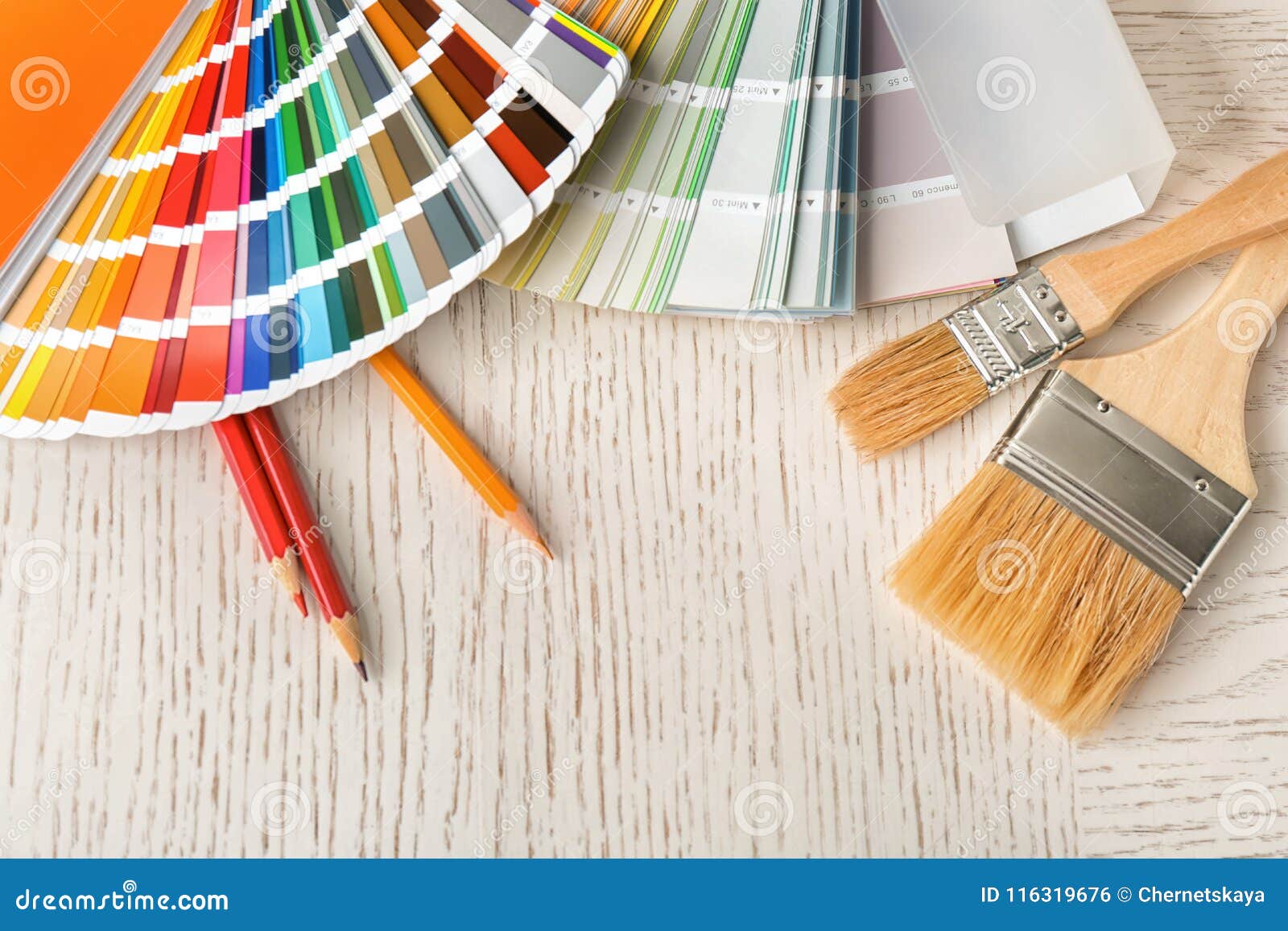 Flat Lay Composition with Color Palette and Brushes Stock Photo - Image ...