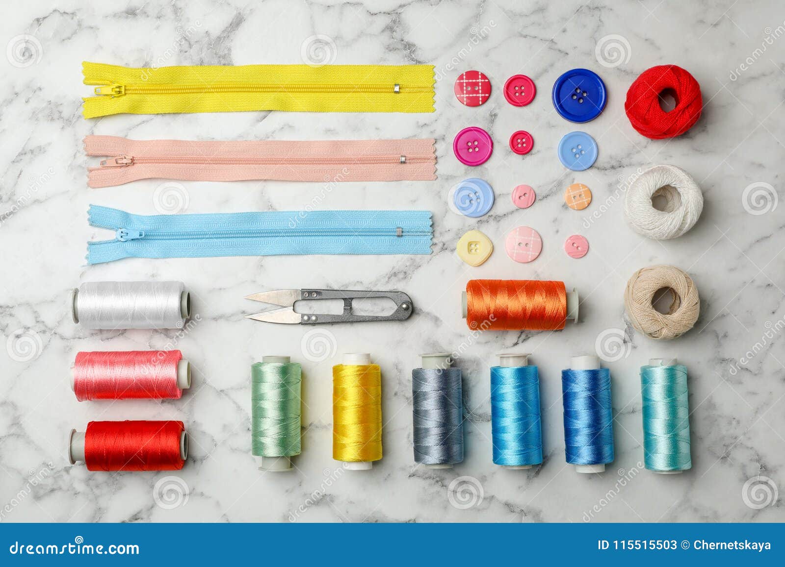 Flat Lay Composition with Color Sewing Threads Stock Image - Image of ...