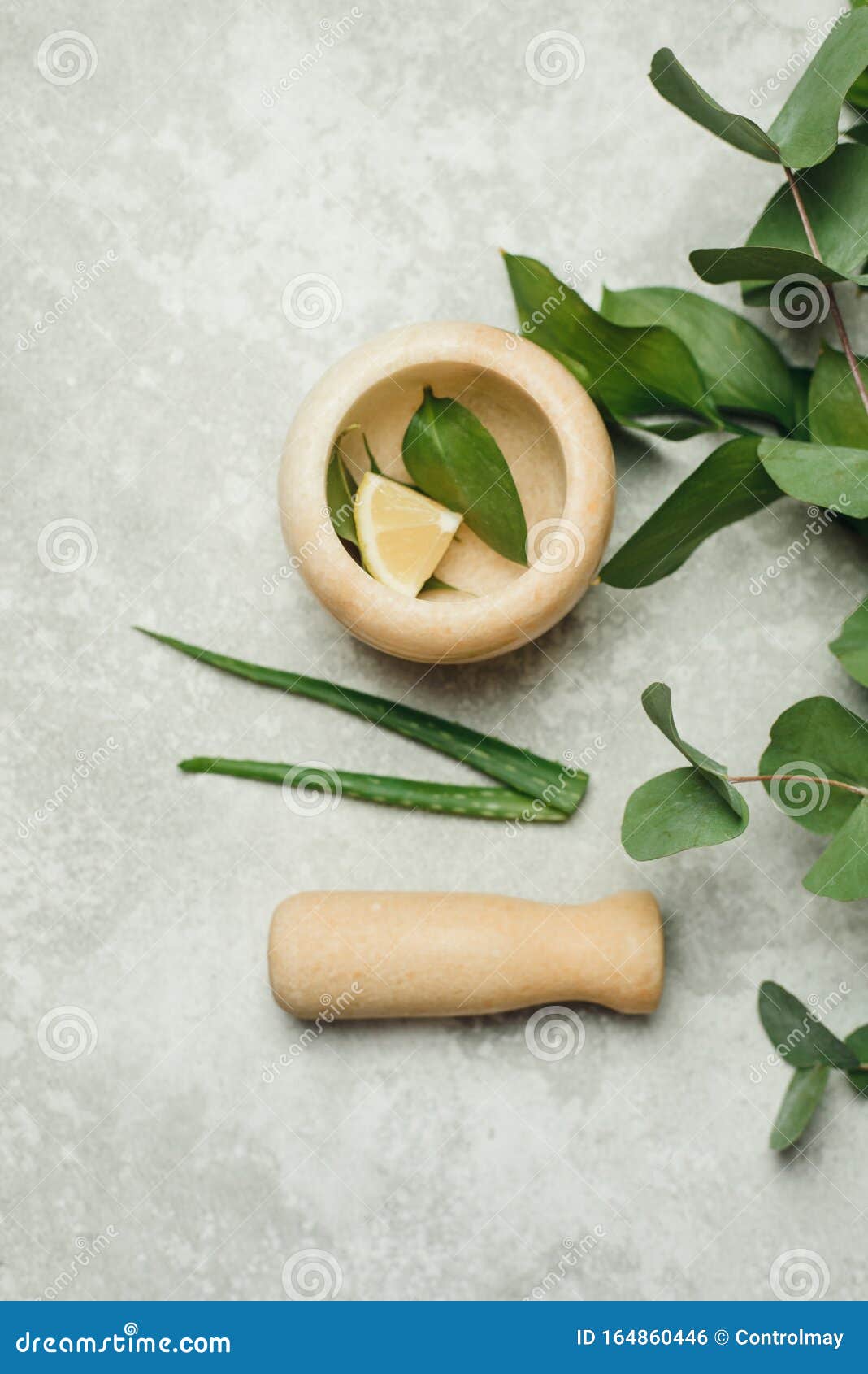 Flat Lay Composition With Cosmetic Products On Grey Background Natural