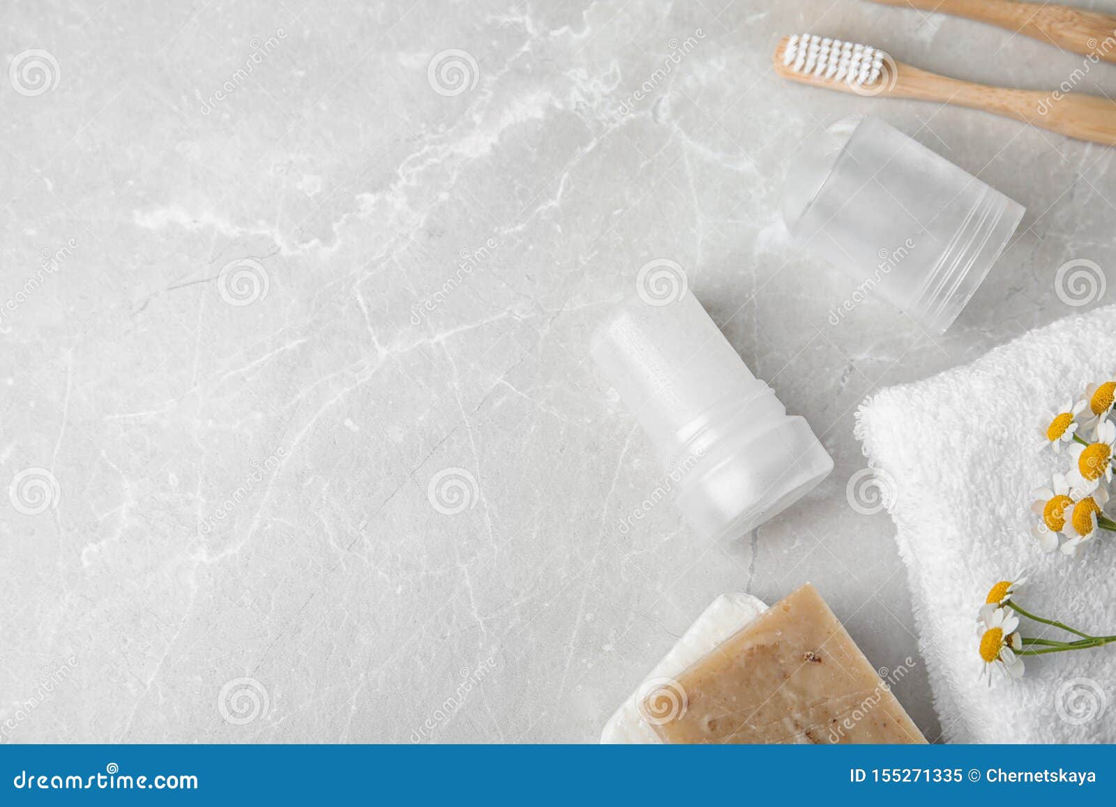 Flat Lay Composition with Crystal Alum Deodorant and Space for Text on ...