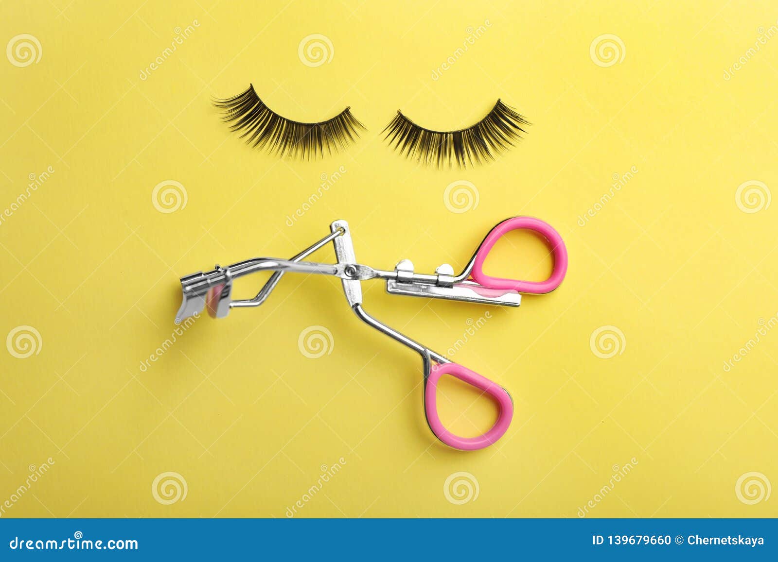 Flat Lay Composition of Curler and False Eyelashes Stock Photo - Image ...