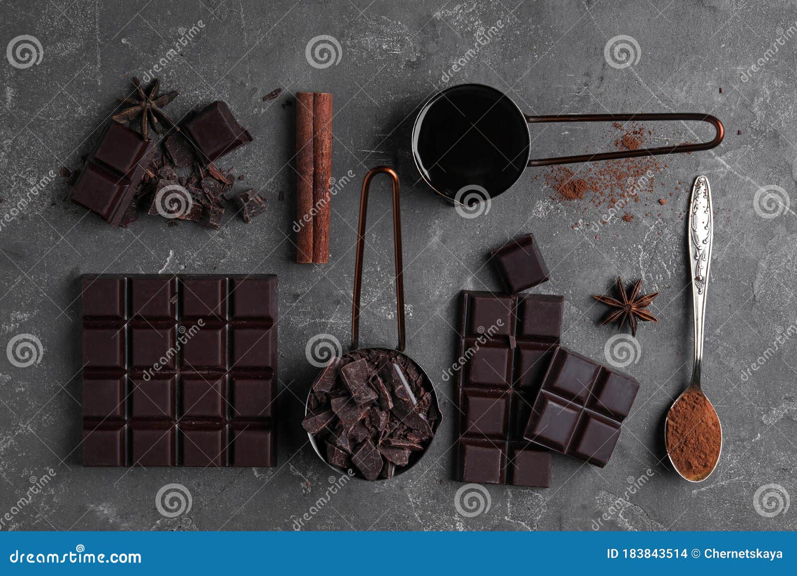 Flat Lay Composition with Dark Chocolate on Table Stock Photo - Image ...