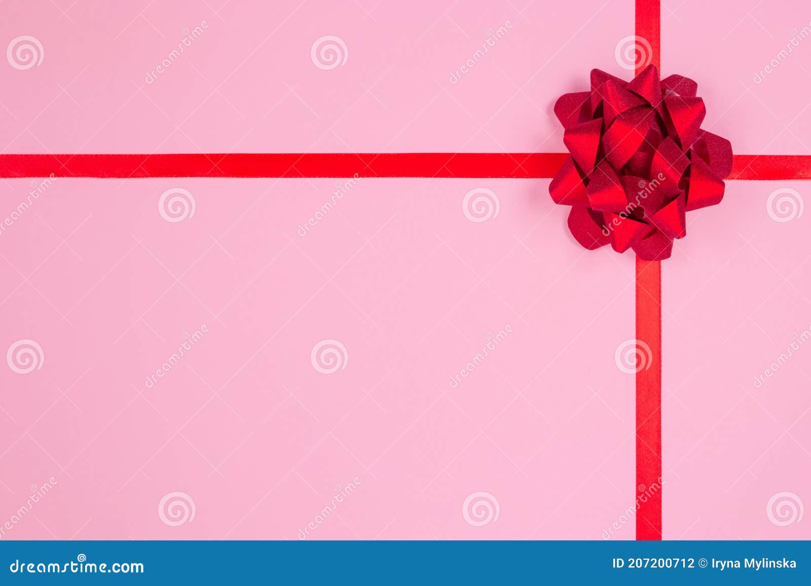 Flat Lay Composition with Decorative Red Ribbon Bow on Pink Background ...