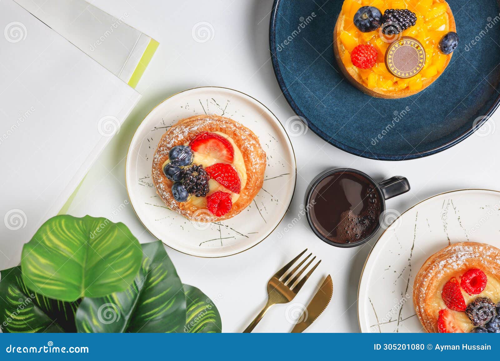 Flat Lay Composition with Delicious Berry Tartlets on a White ...