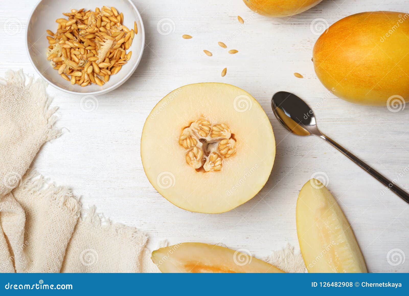 Flat Lay Composition with Delicious Cut Melon Stock Photo - Image of ...