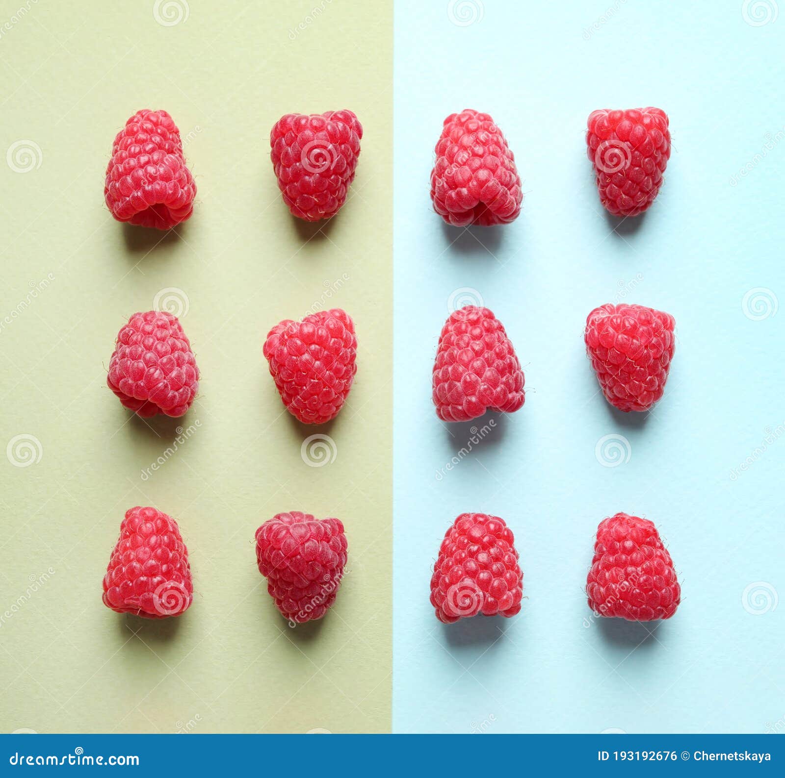 Flat Lay Composition with Ripe Raspberries on Color Background Stock ...
