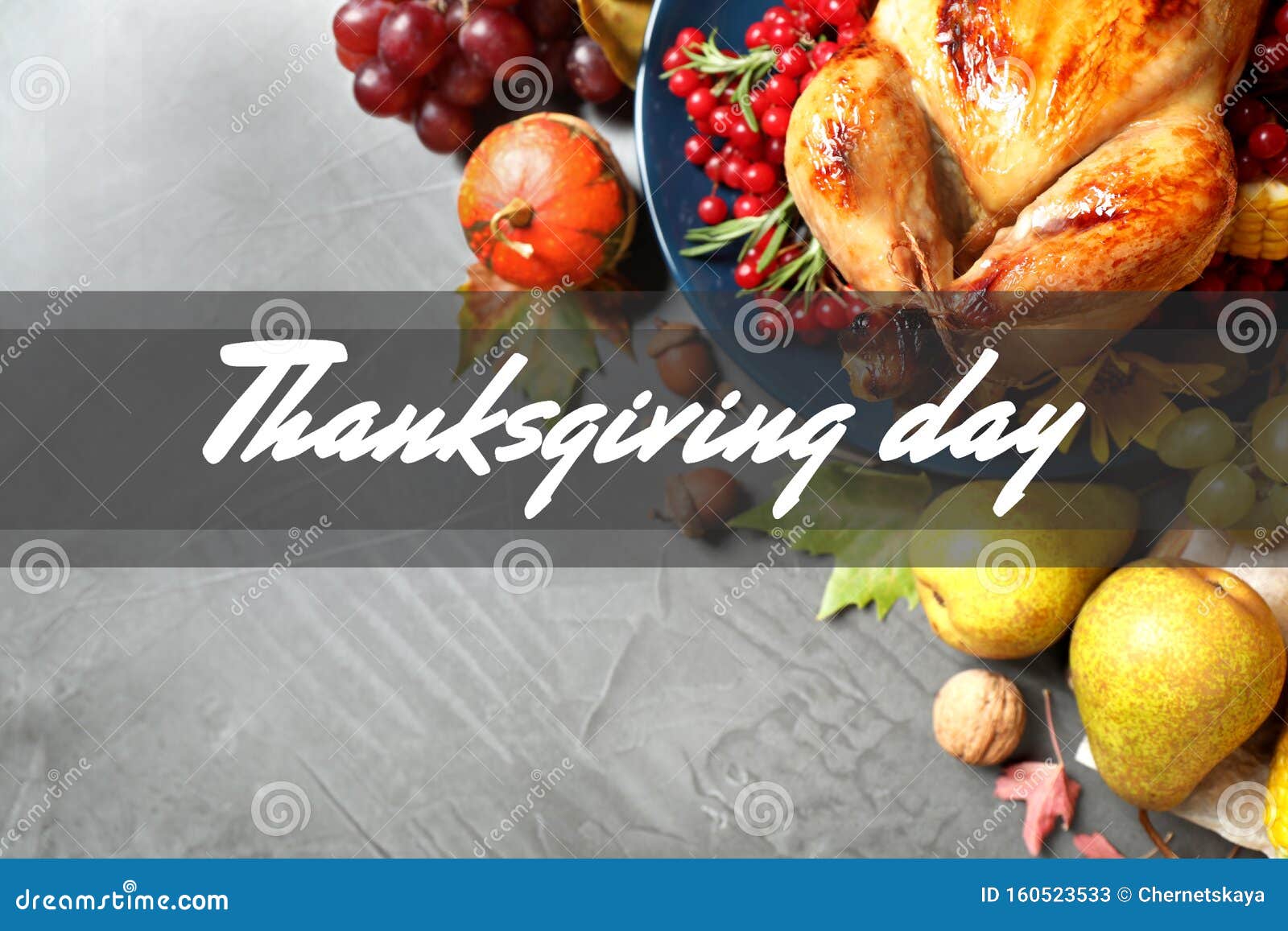 Flat Lay Composition with Delicious Roasted Turkey. Happy Thanksgiving ...