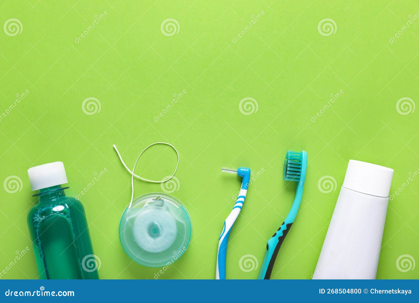 Flat Lay Composition with Dental Floss and Different Teeth Care ...