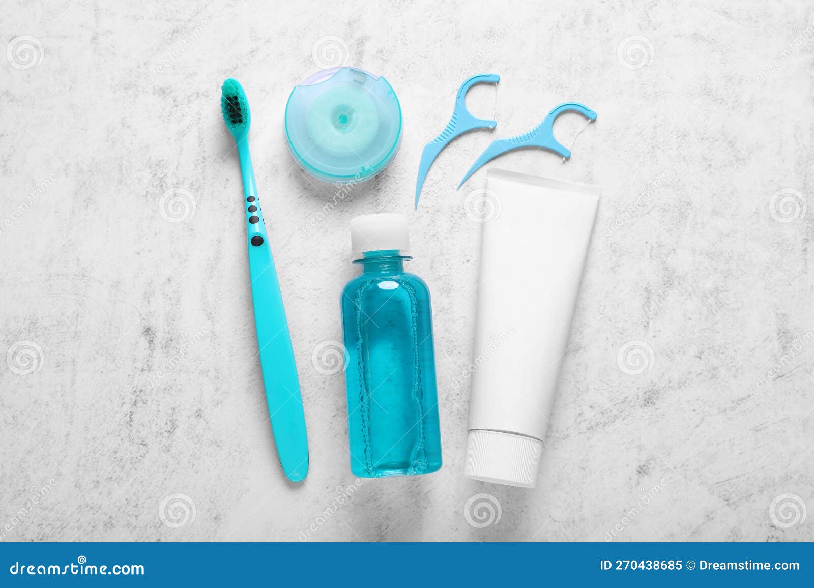 Flat Lay Composition with Dental Floss and Different Teeth Care ...