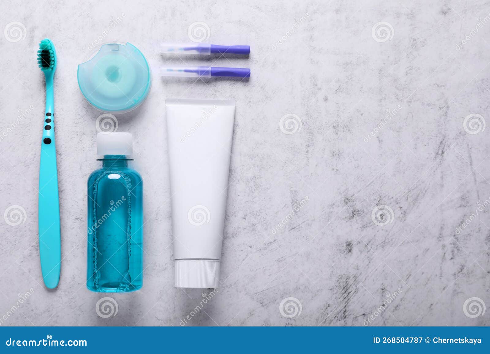 Flat Lay Composition with Dental Floss and Different Teeth Care ...