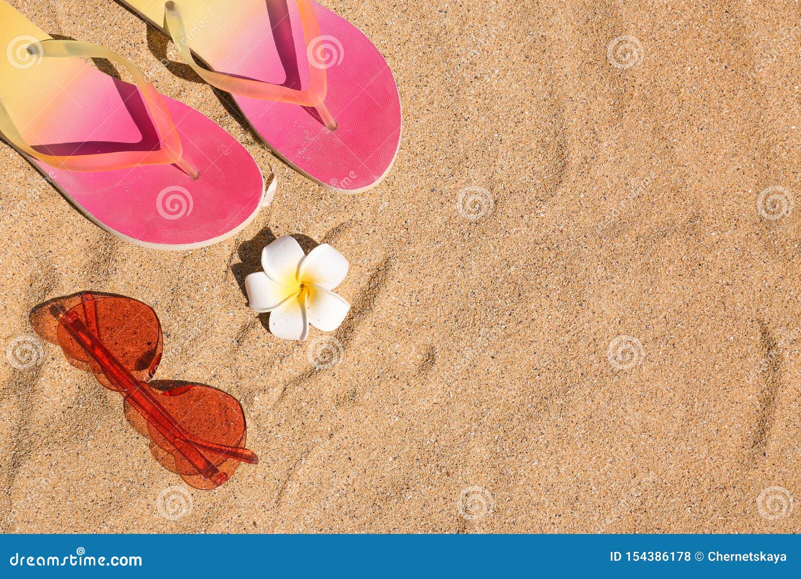 Flat Lay Composition with Different Beach Objects on Sand. Space for ...