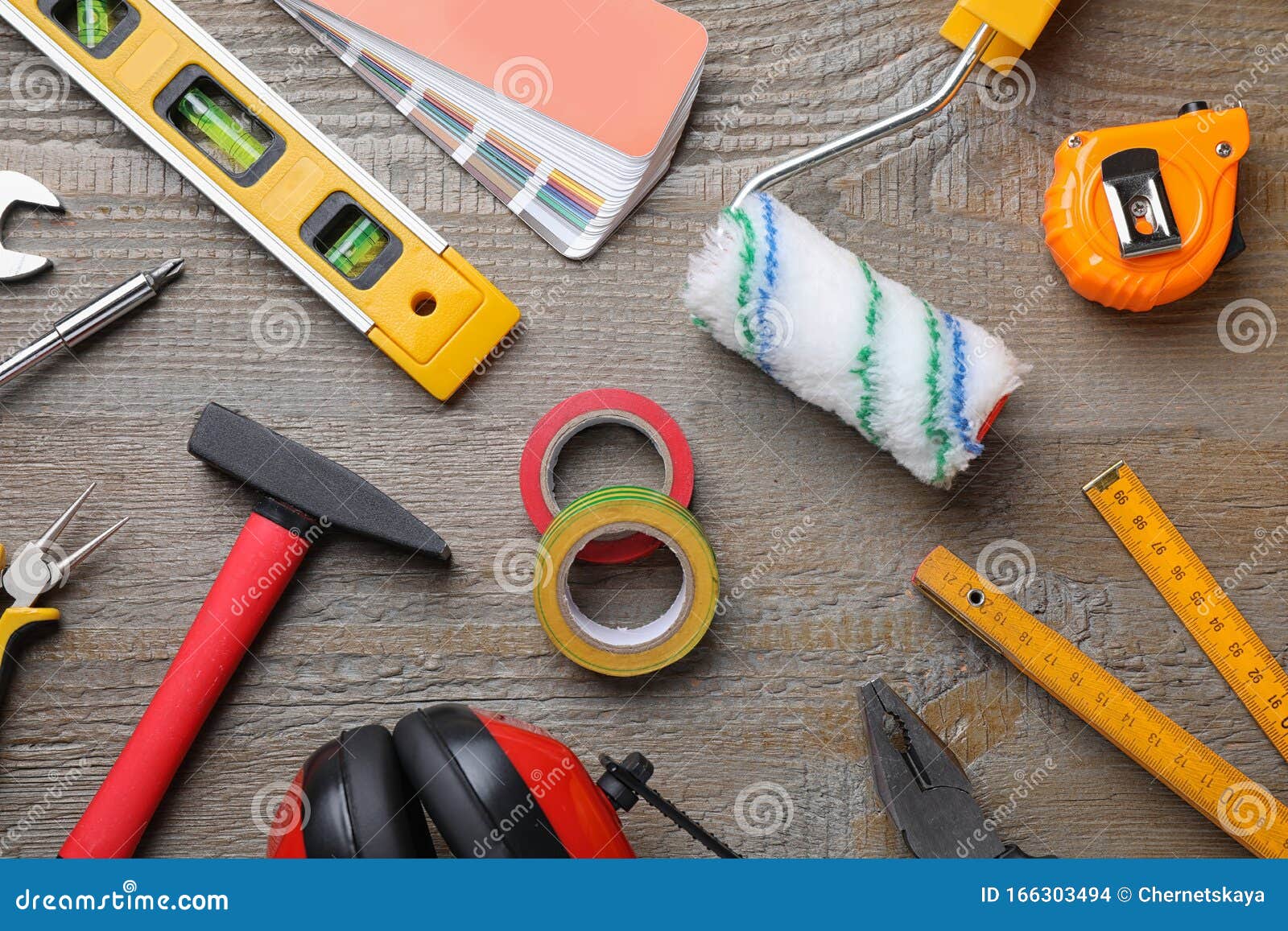 Flat Lay Composition with Different Construction Tools on Background ...