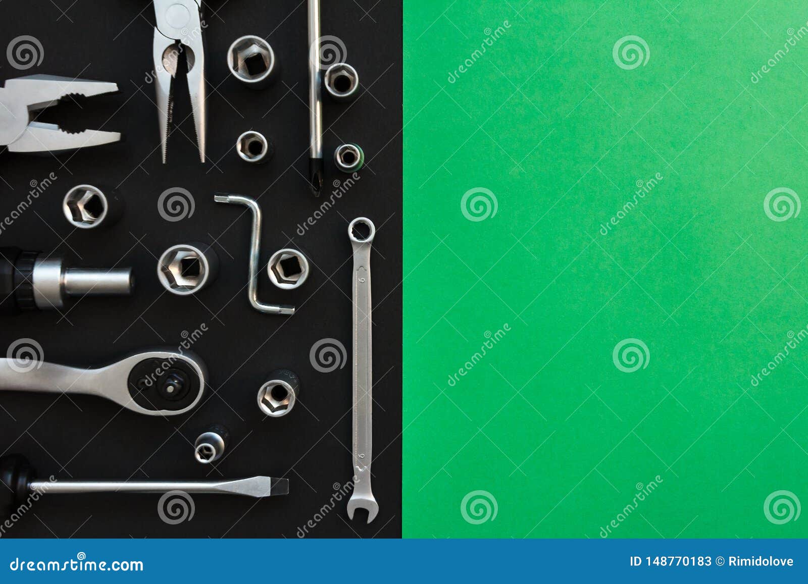 Flat Lay Composition with Different Construction Tools on Black and ...
