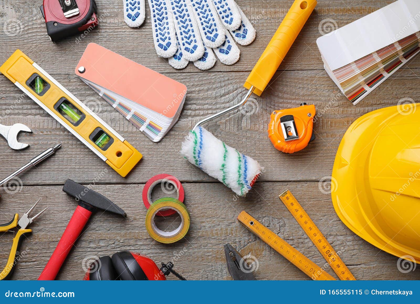 Flat Lay Composition with Different Construction Tools on Background ...