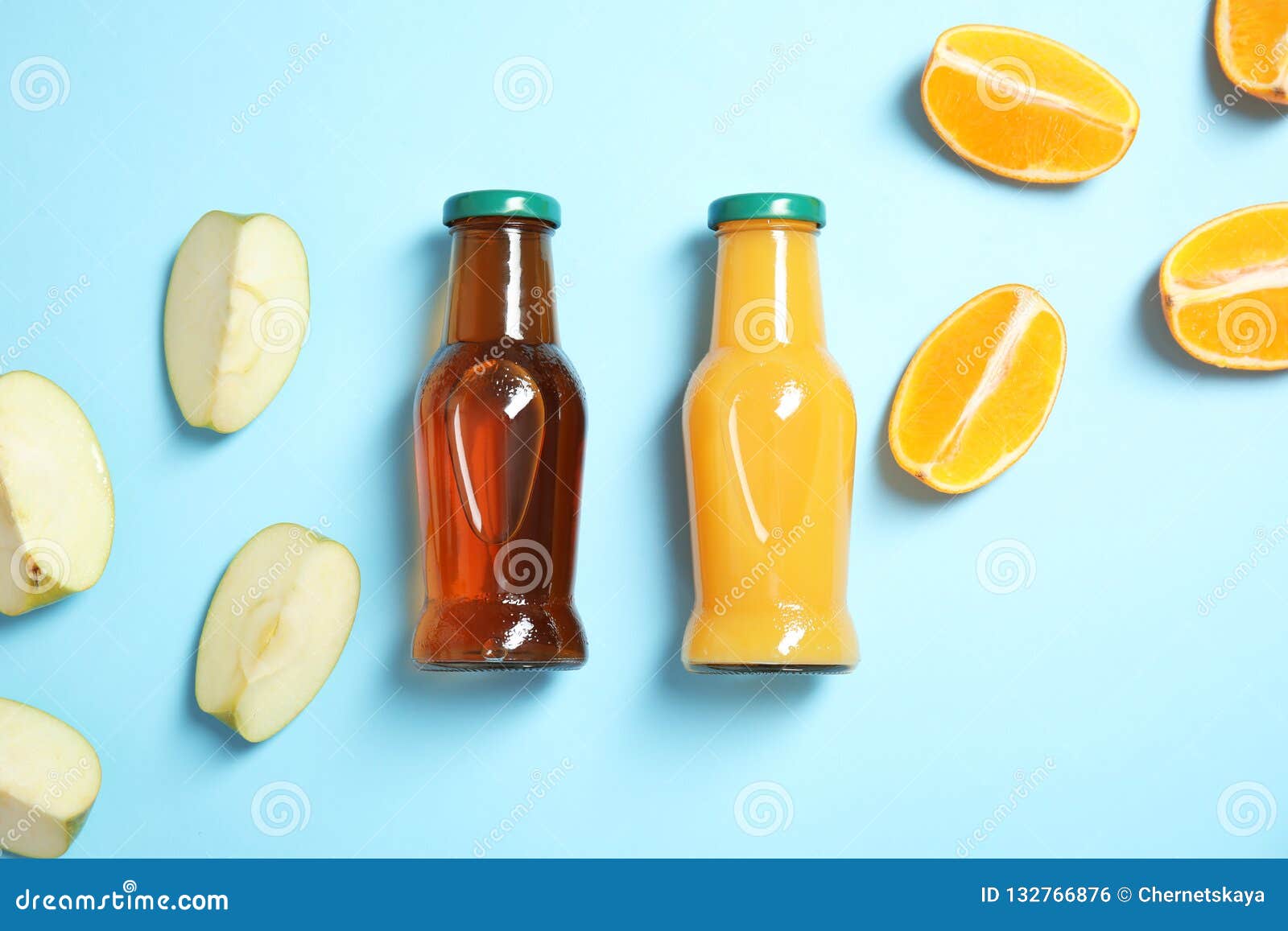 Flat Lay Composition with Different Drinks in Bottles and Ingredients ...