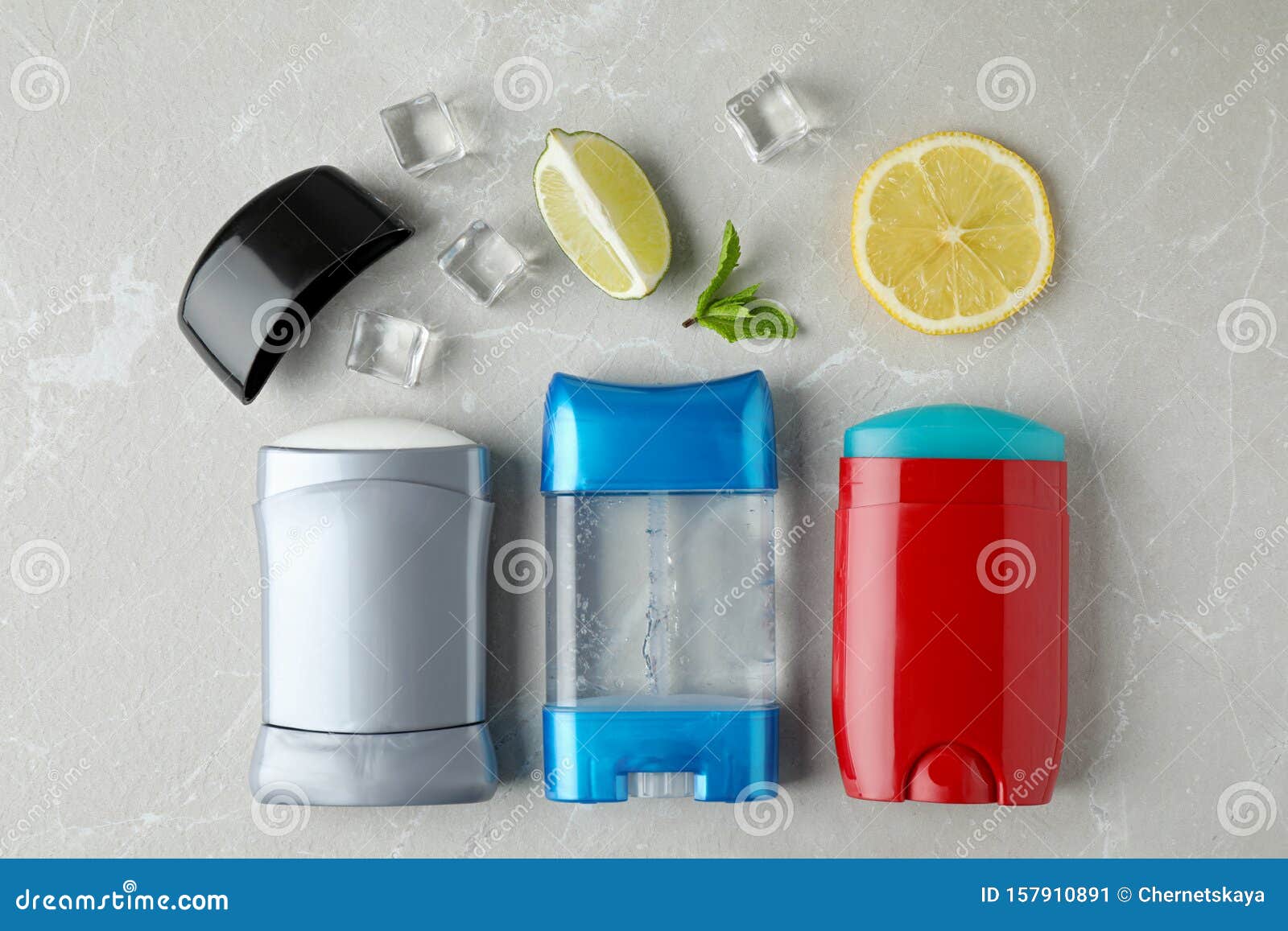 Flat Lay Composition with Different Male Deodorants on Grey Marble ...