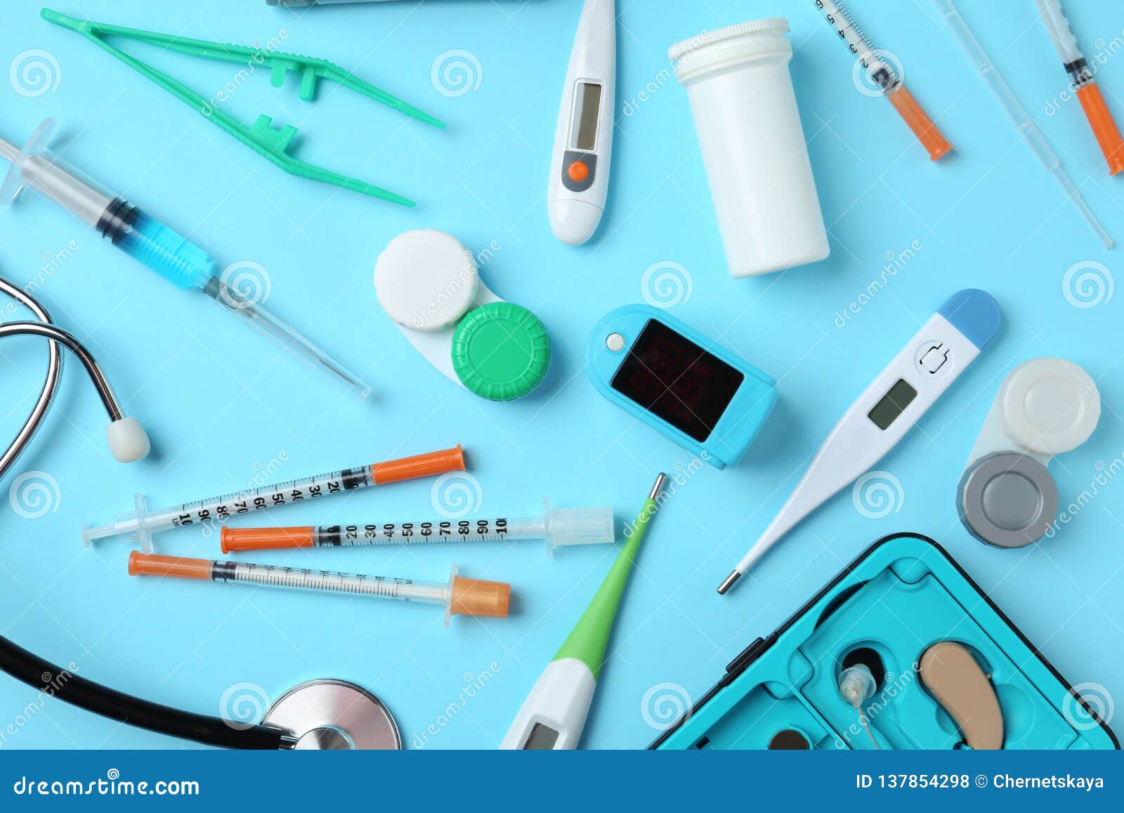 Flat Lay Composition with Different Medical Objects Stock Photo - Image ...