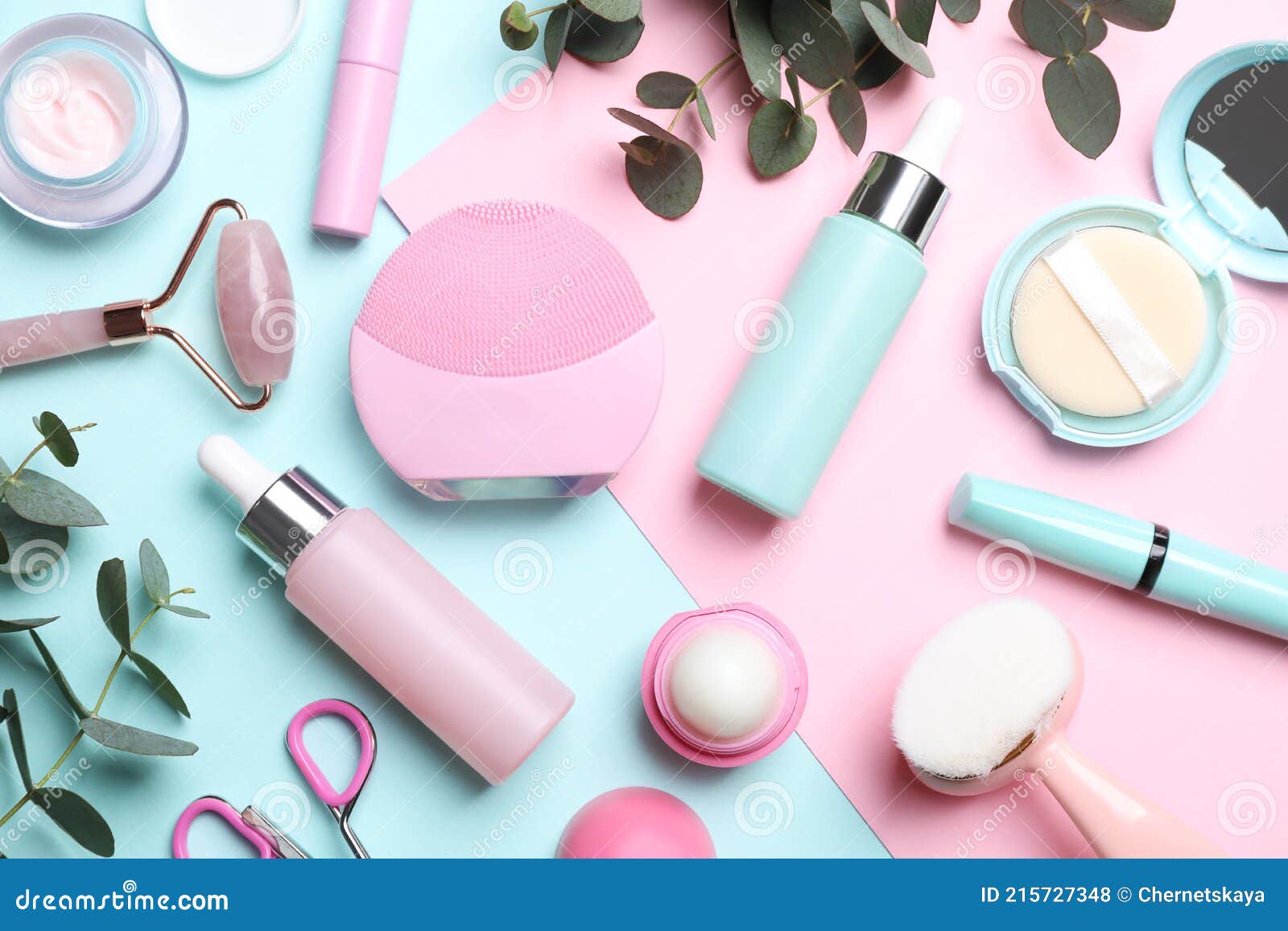 Flat Lay Composition with Different Skin Care and Makeup Products on ...