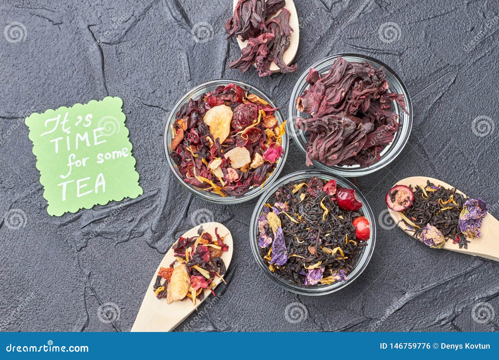 Flat Lay Composition with Different Types of Dry Tea Leaves. Stock ...