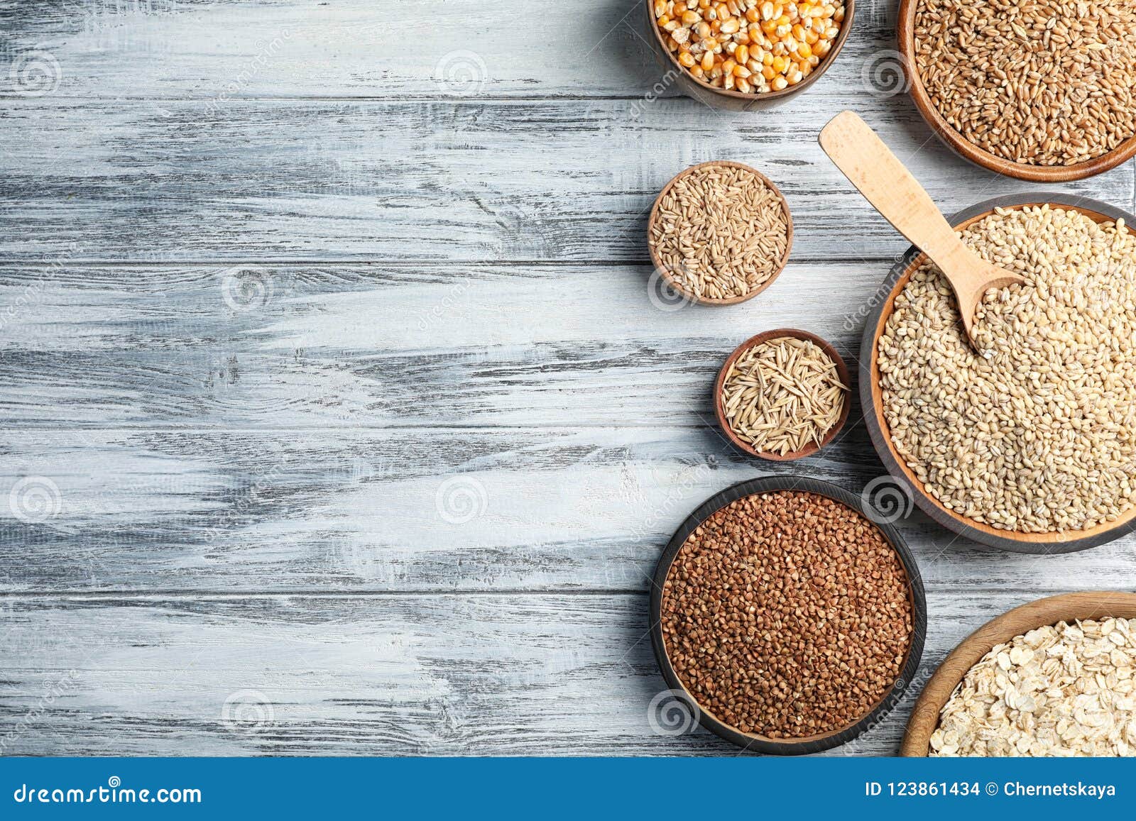 Flat Lay Composition with Different Types of Grains Stock Photo - Image ...