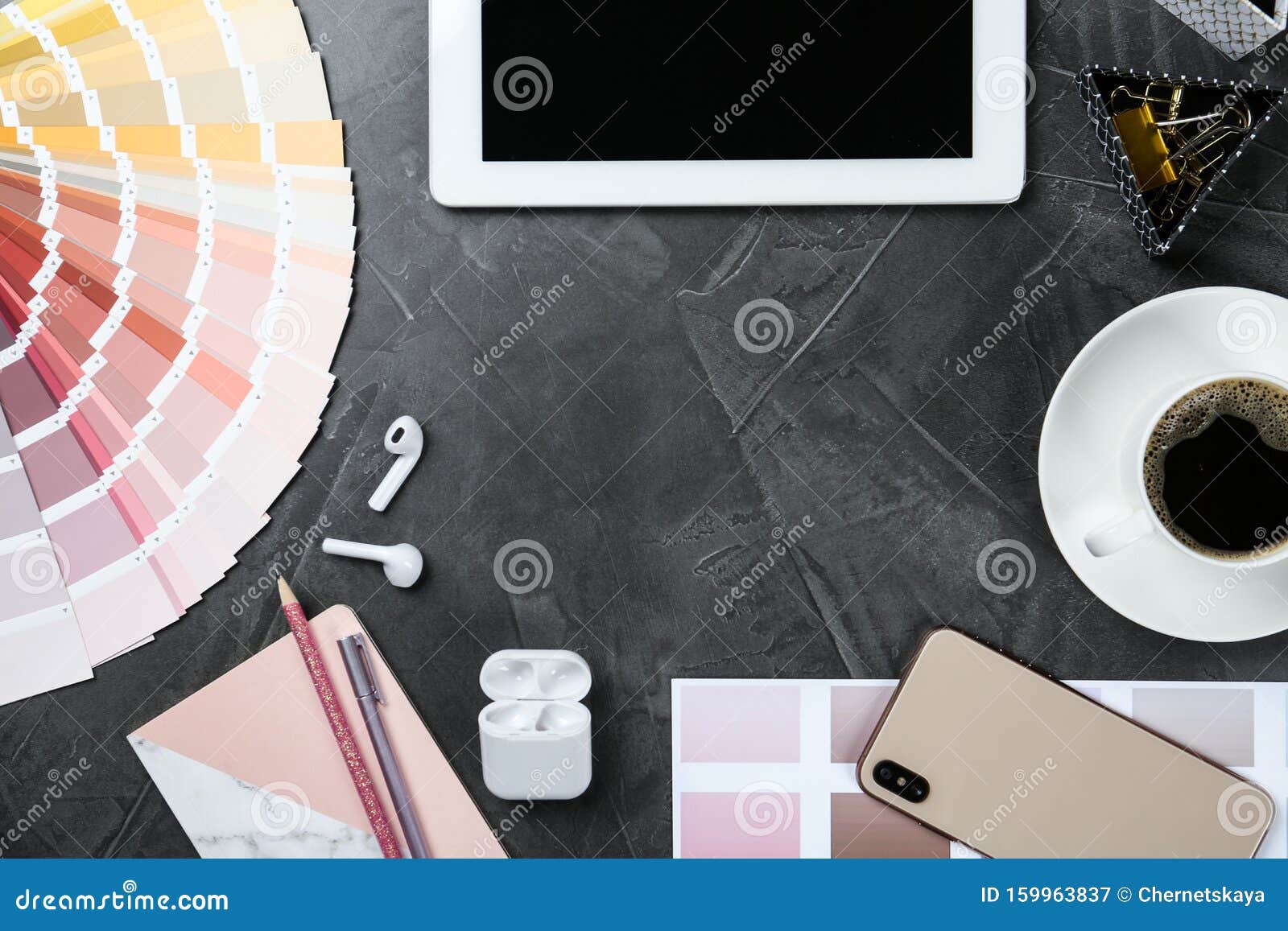 Flat Lay Composition with Digital Devices and Color Palette on Grey ...