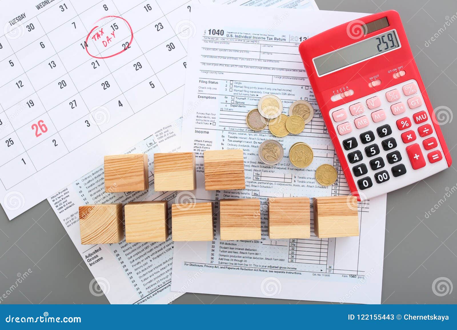 Flat Lay Composition with Documents, Calculator Stock Image - Image of ...
