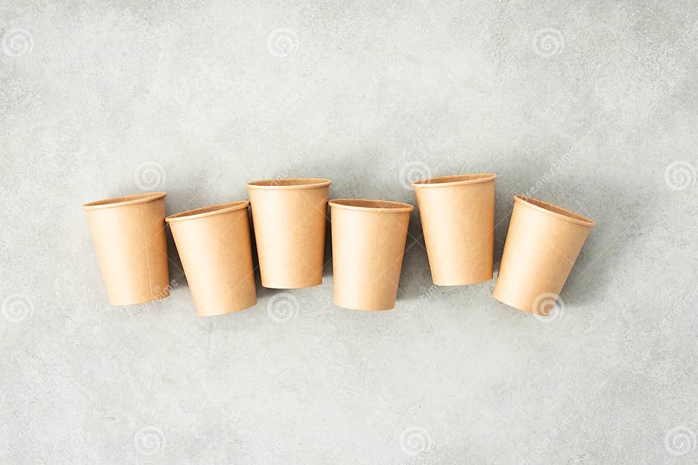 Flat Lay Composition with Eco-friendly Paper Cups on Grey Stone ...