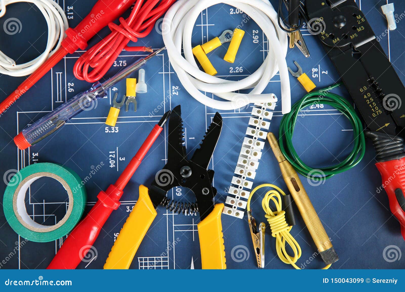 Flat Lay Composition with Electrical Tools on House Plan Stock Image ...