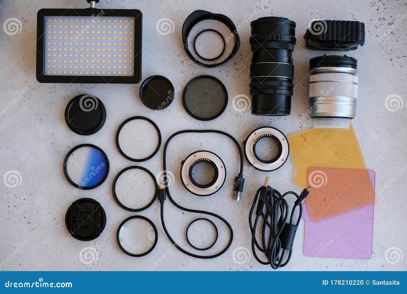 Flat Lay Composition with Equipment for Professional Photographer on ...