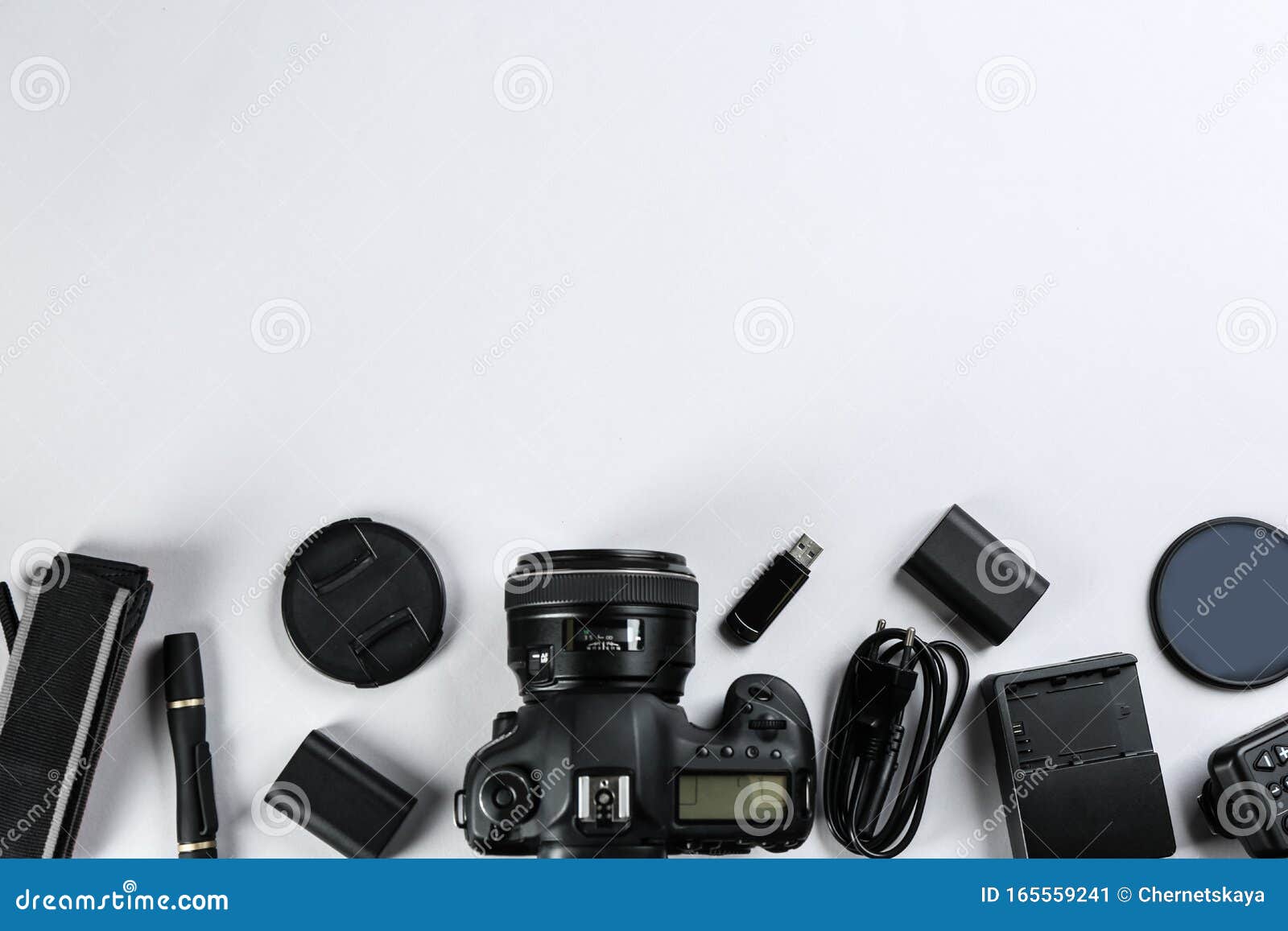 Flat Lay Composition with Equipment for Photographer on White ...