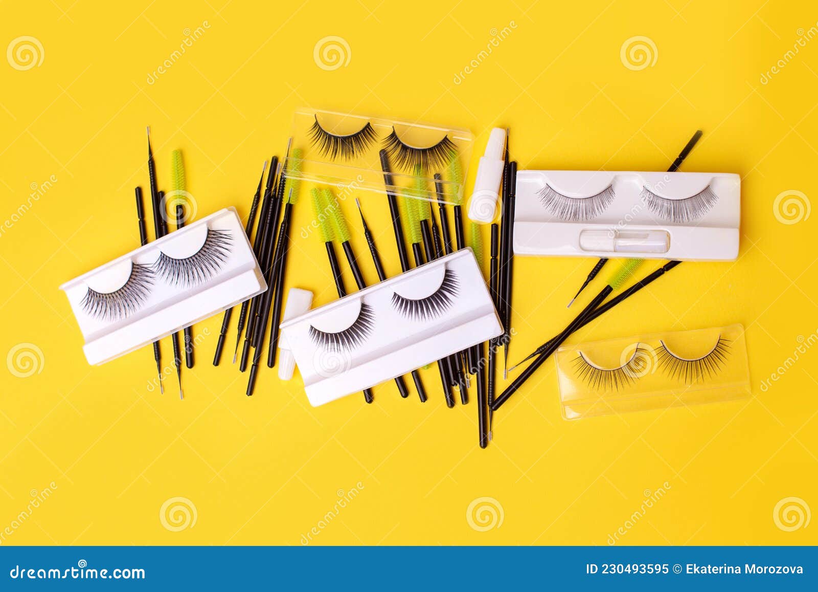 Flat Lay Composition with False Eyelashes, Cosmetic Products and Tools ...