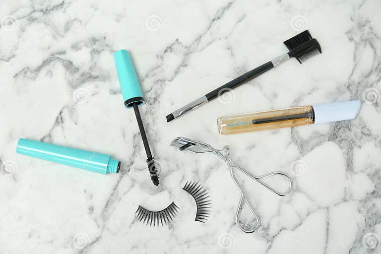 Flat Lay Composition with False Eyelashes Stock Photo - Image of length ...