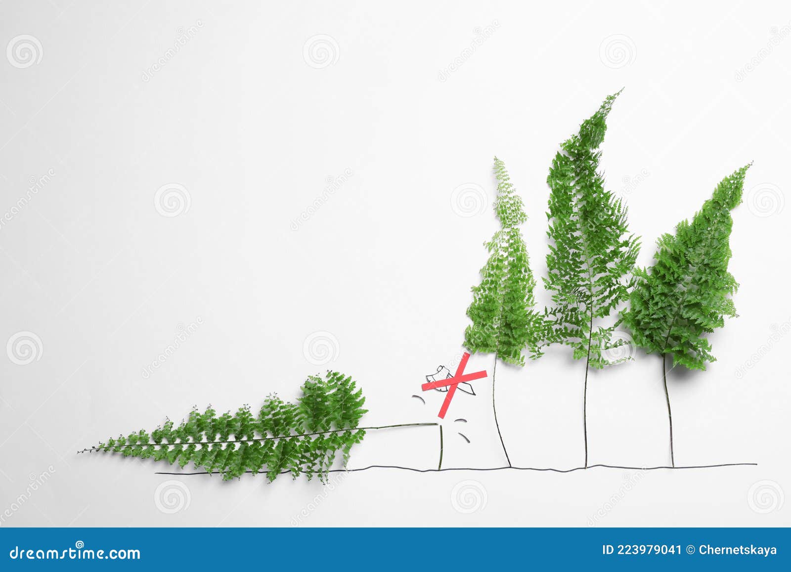 Flat Lay Composition with Fern Leaves and Crossed Axe on White ...