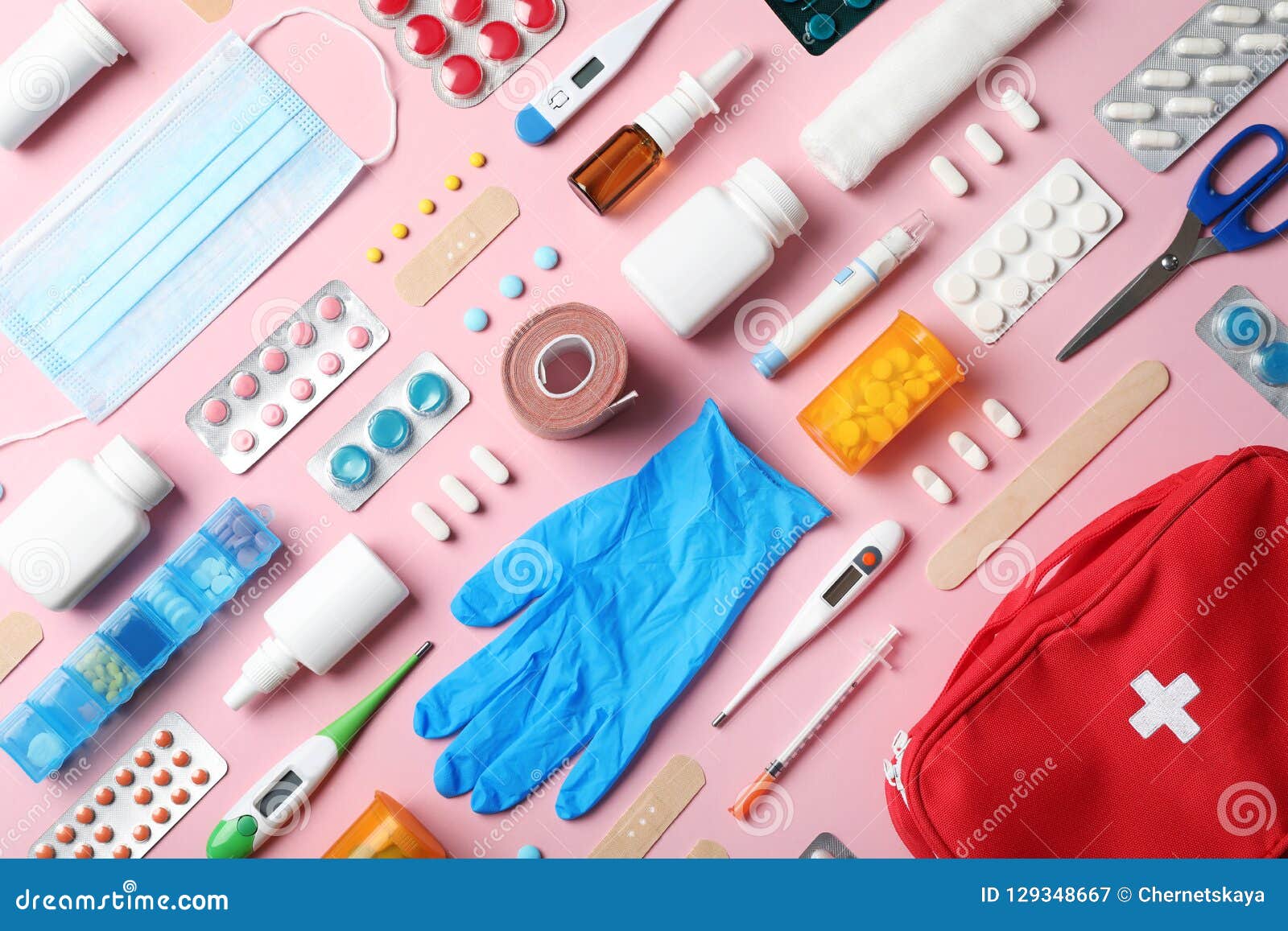 Flat Lay Composition with First Aid Kit Stock Image - Image of health ...