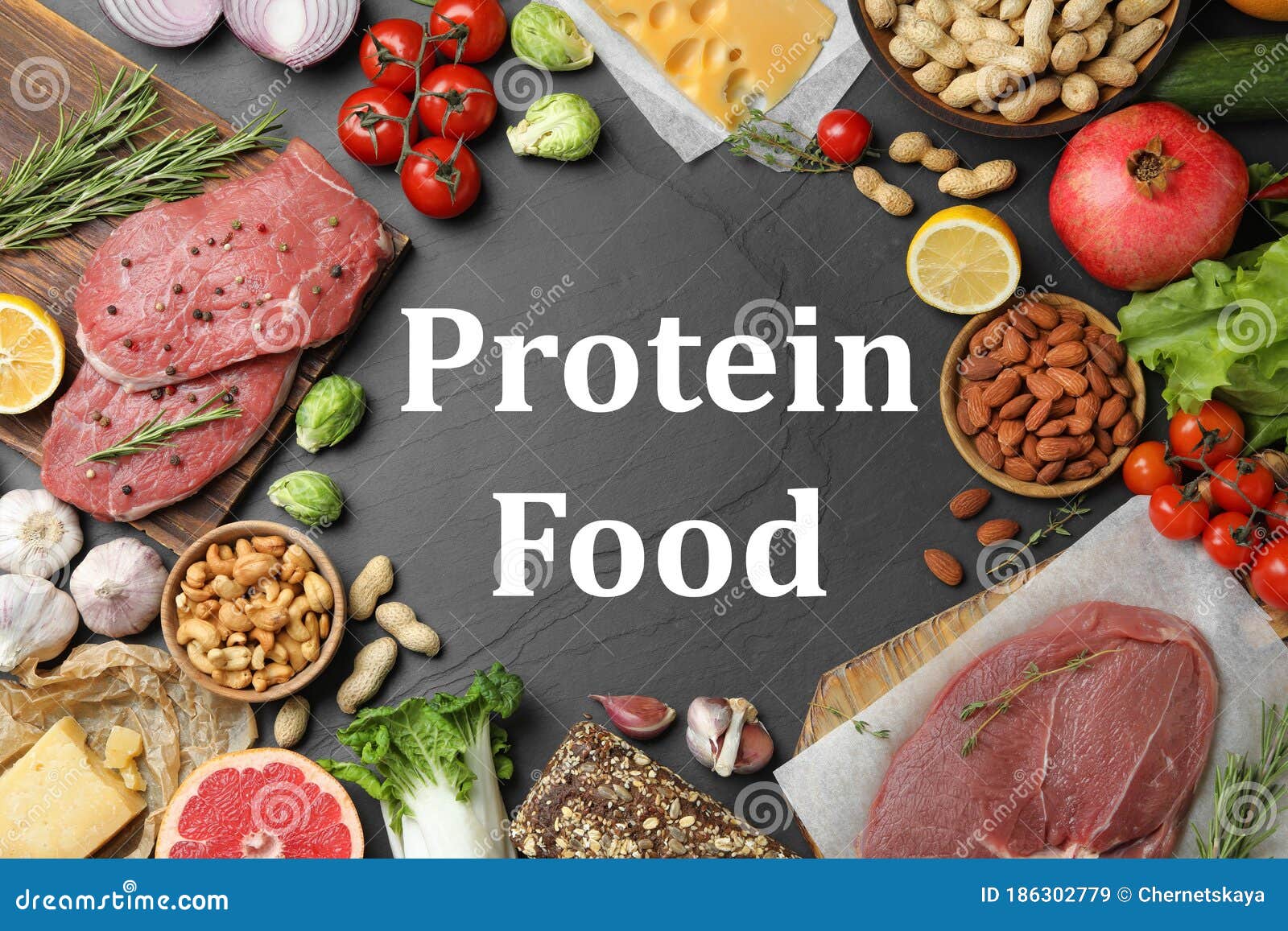 Flat Lay Composition with Food Rich in Protein on Table Stock Image ...