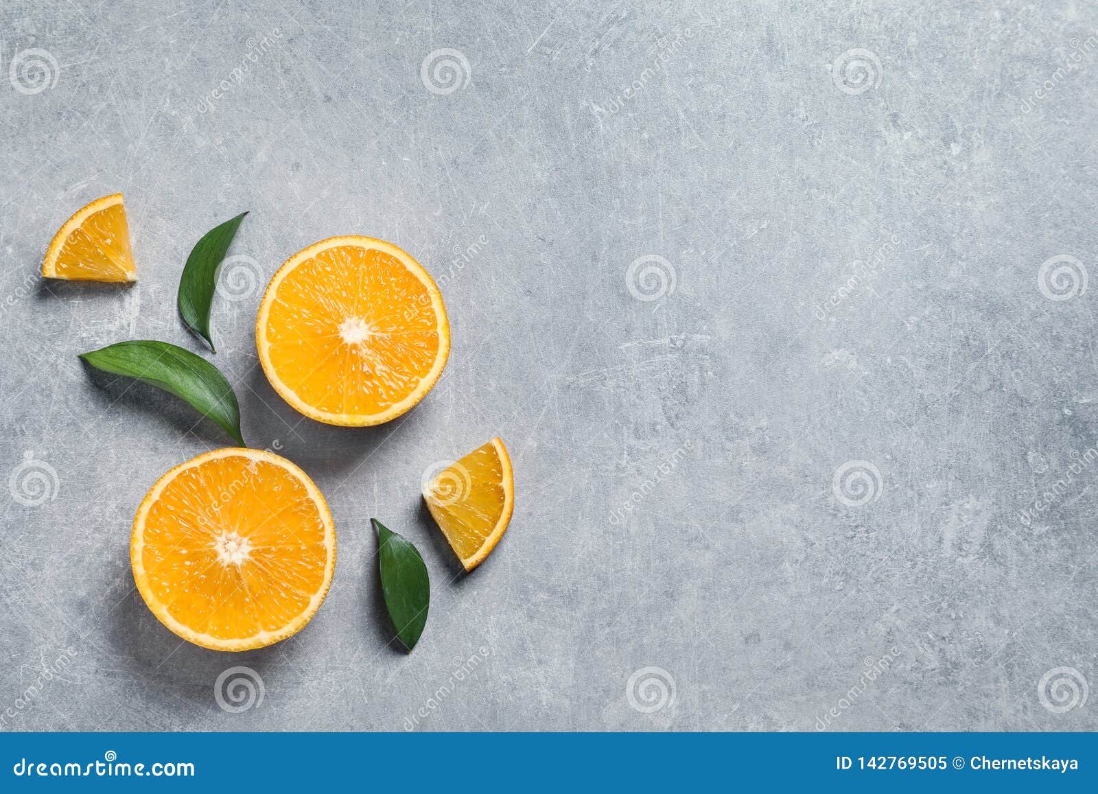 Flat Lay Composition with Fresh Oranges on Grey. Space for Text Stock ...