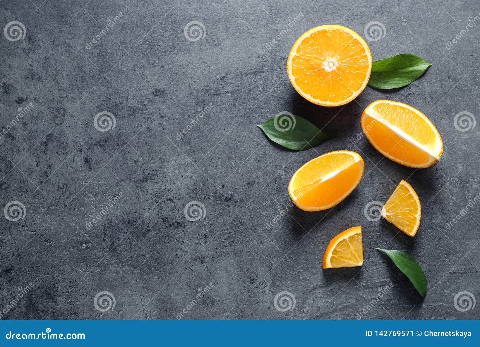 Flat Lay Composition with Fresh Oranges on Grey. Space for Text Stock ...