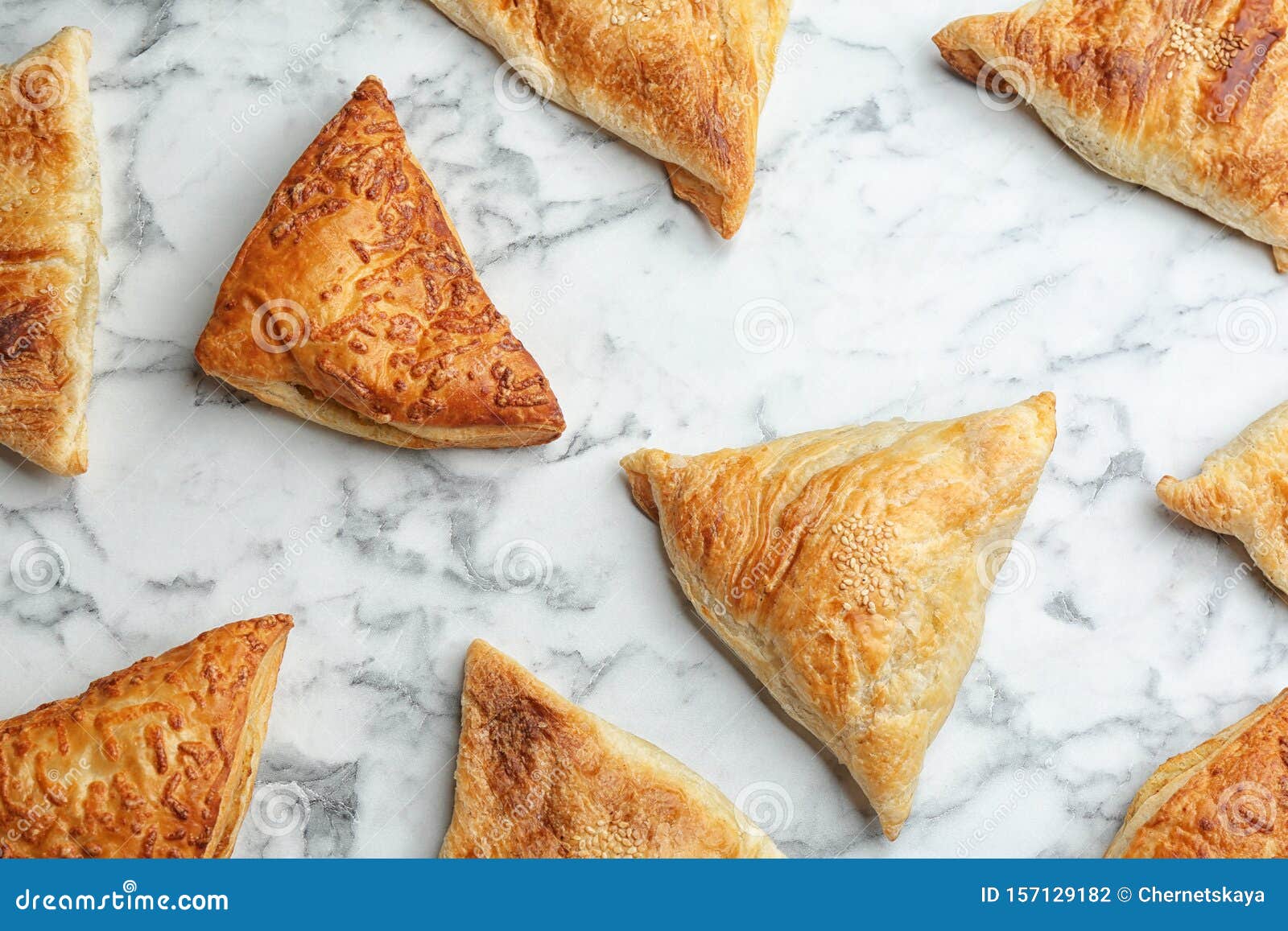 Flat Lay Composition with Fresh Puff Pastry on White Marble Table Stock ...