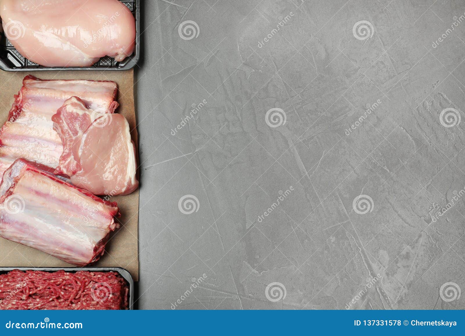 Flat Lay Composition with Fresh Raw Meat and Space for Text Stock Photo ...