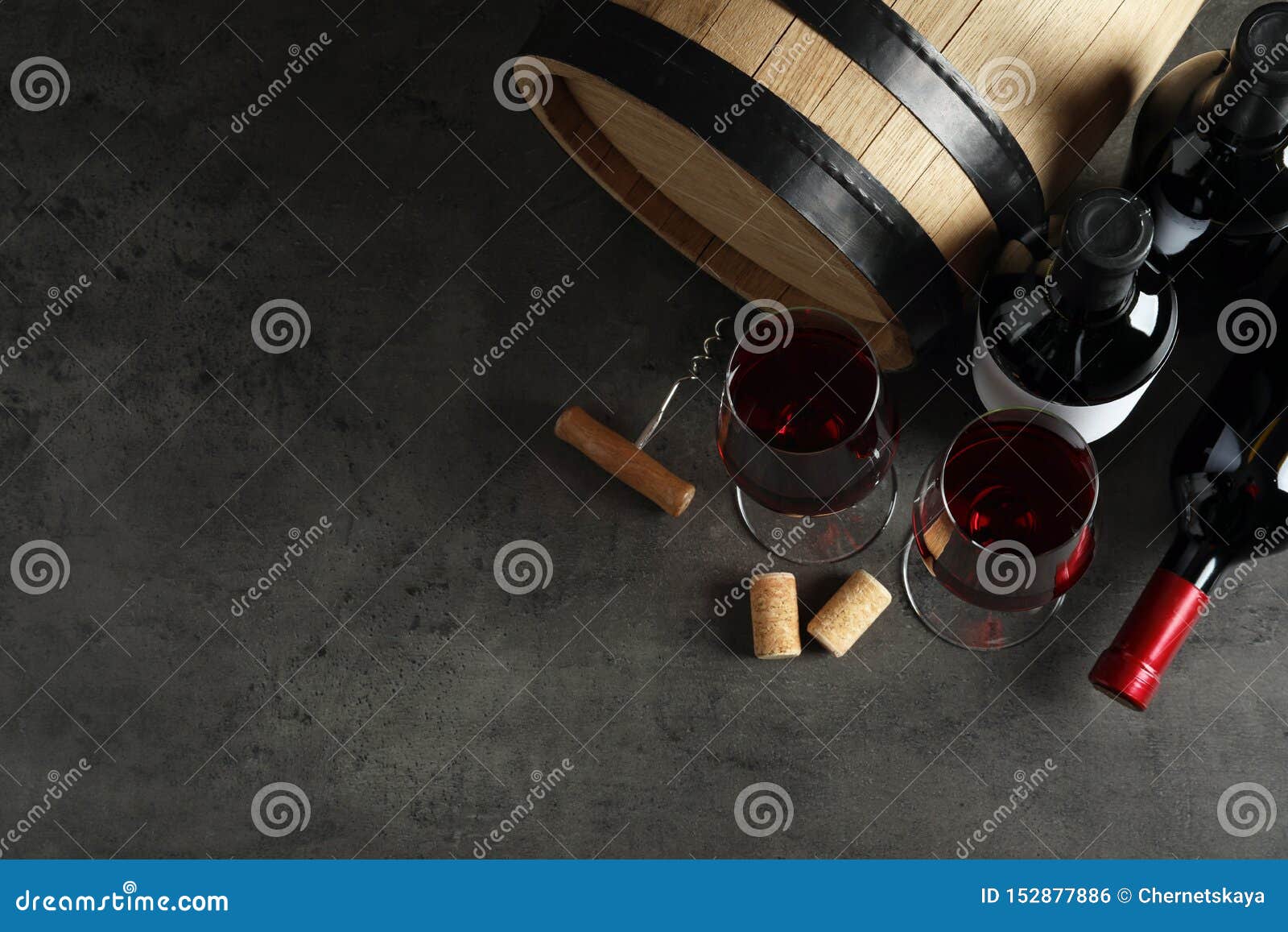 Flat Lay Composition with Glasses and Bottles of Red Wine on Stone ...