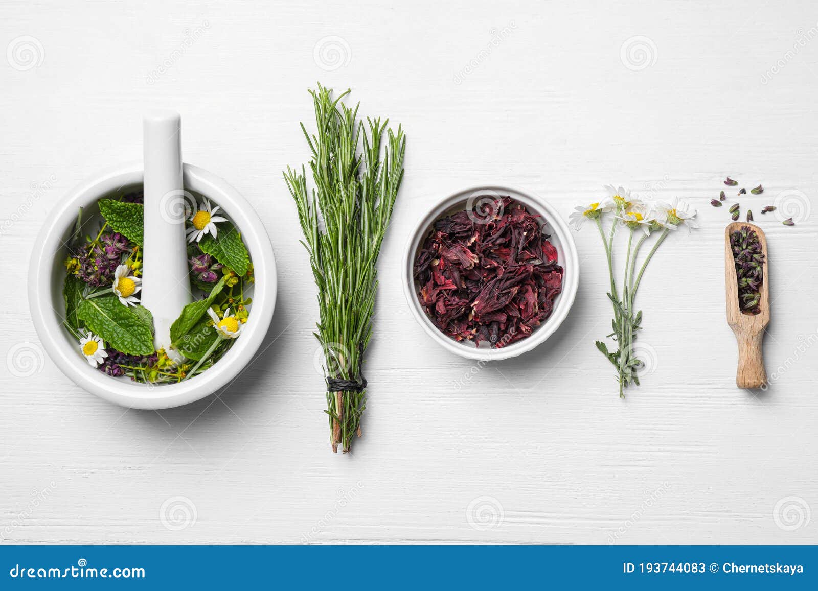 Flat Lay Composition with Healing Herbs on Wooden Table Stock Image ...